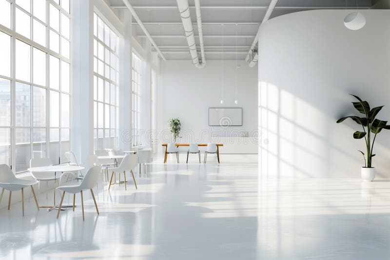 Open Plan Office Space with Large Windows Stock Illustration ...