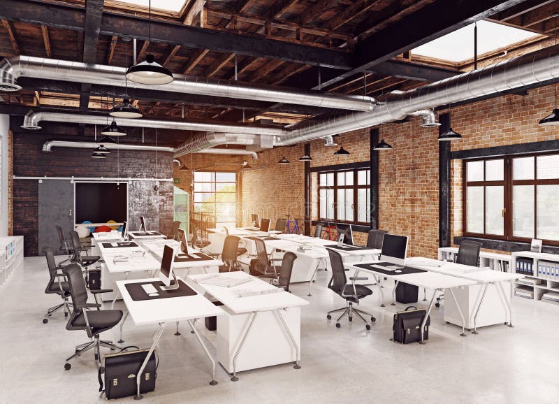 Open Plan Office Interior - Modern Workplace Outline Illustration Stock ...