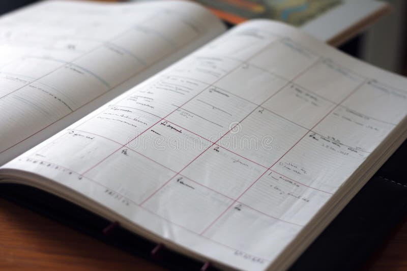 Open Planner on Desk with Noted Appointments Stock Image - Image of ...