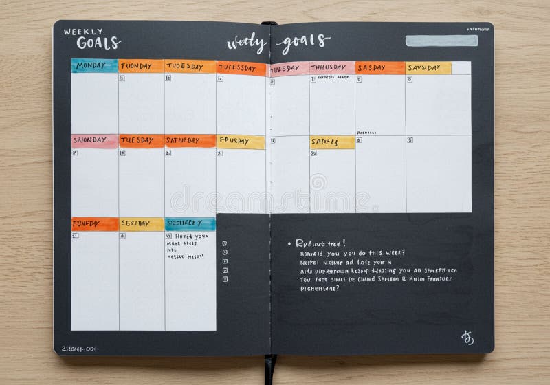 Open Planner Displaying a Two-page Weekly Calendar Layout. the Days of ...