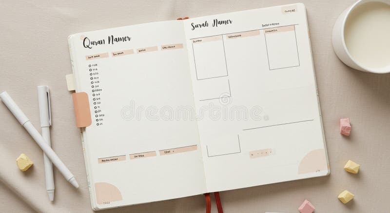 An Open Planner Lies on a Fabric Surface, Featuring Sections Labeled ...