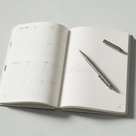 Open daily Planner with Pens on Textured Surface Stock Illustration ...