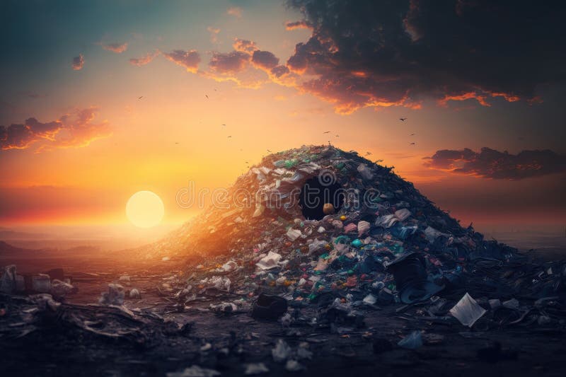 Open Plastic Garbage Dump at Sunset Overflowing Trash Stock ...
