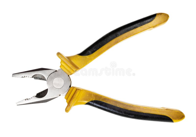 Open Pliers with Yellow Rubber Handle Isolated Stock Image - Image of ...