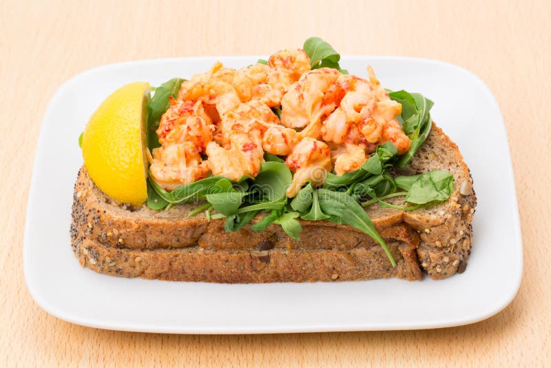 Open prawn sandwich stock photo. Image of lemon, plate - 26681716