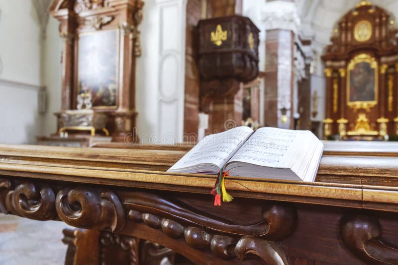 Open the Prayer Book on the Bench in the Cathedral Stock Photo - Image ...