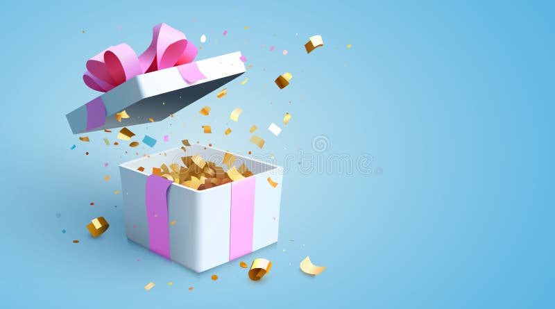 Open Present Box with Golden Confetti. Stock Vector - Illustration of ...