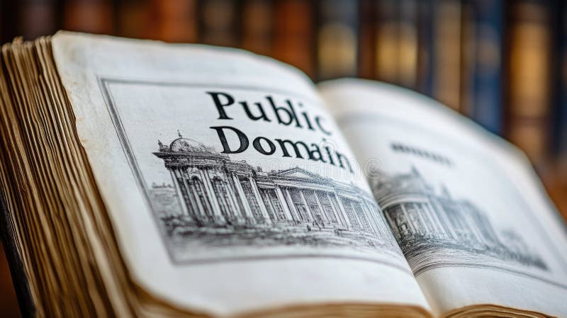 Open Public Domain Book with Architectural Illustration in a Library ...