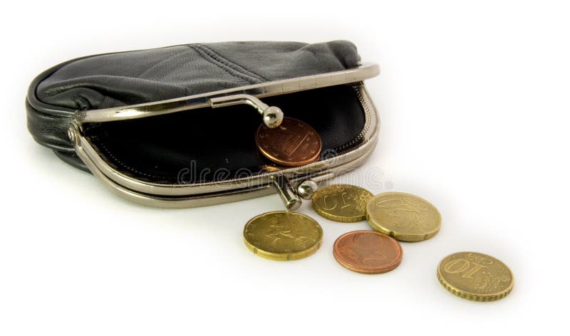 Open purse with cents stock image. Image of black, cash - 2854017