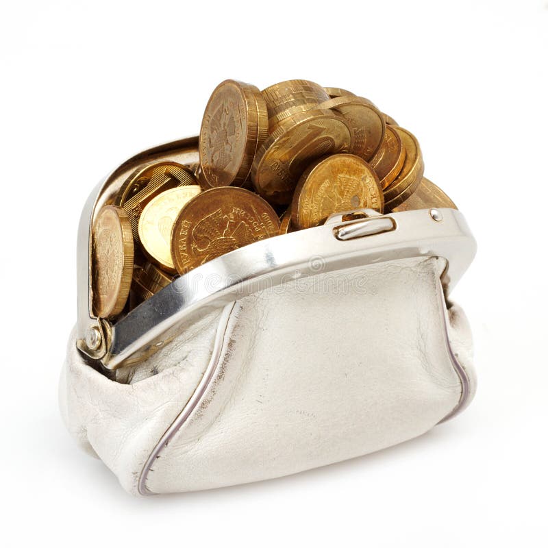 Open purse with gold coins stock photo. Image of buying - 20313646
