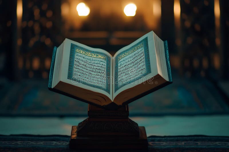 Open Quran Book with Soft Lighting in a Peaceful Setting Stock ...