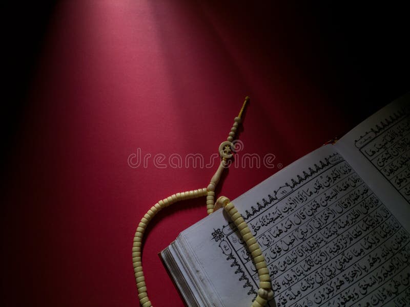 Islamic Holy Book Quran with Rosary Beads on Red Stock Image - Image of ...