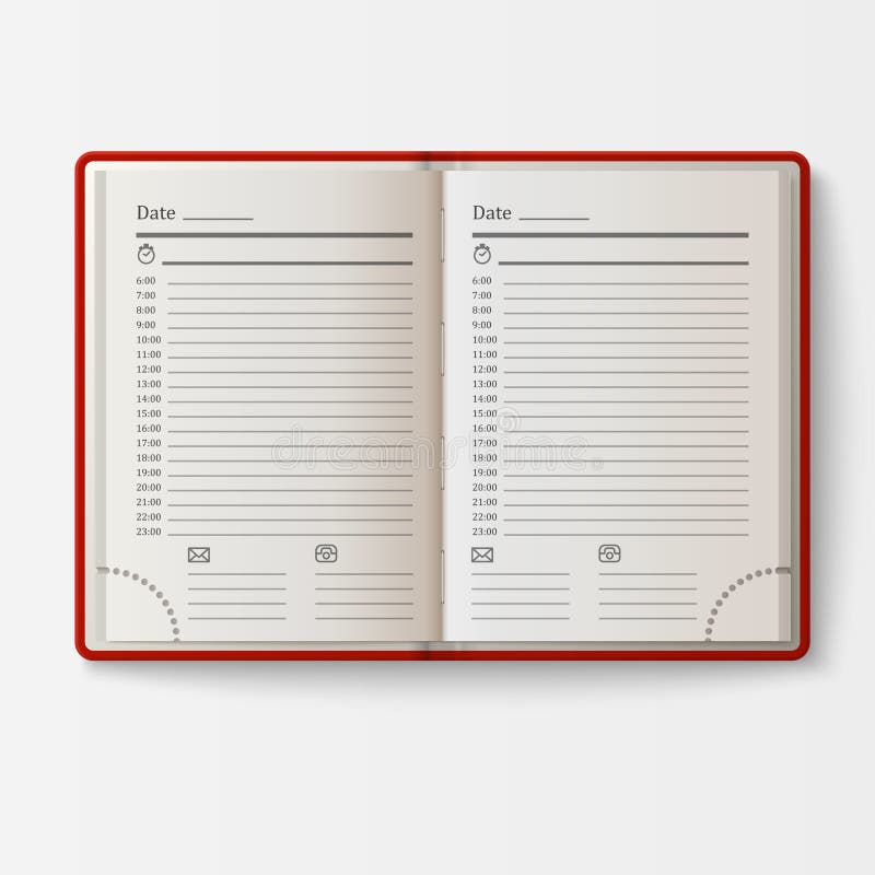 Set of Open Realistic Notebooks with Pages Diary Office Sheet Template ...