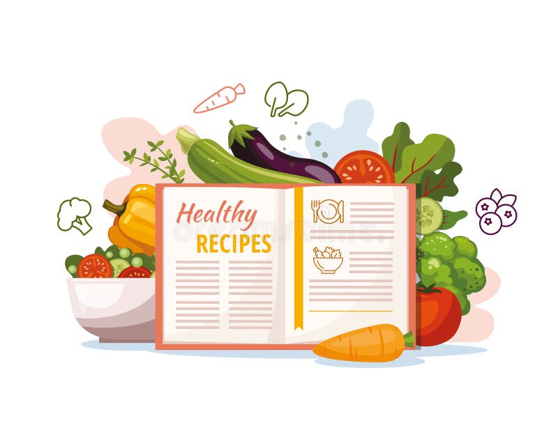 Open Recipe Book with Fresh Ingredients, and Vegetables. Herbs and Spices on a White Background ...