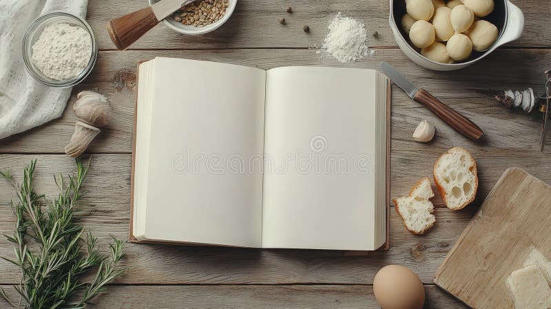 An Open Recipe Book Surrounded by Fresh Ingredients and Kitchen ...
