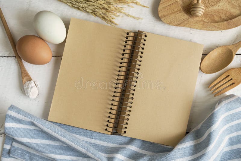 Open Recipe Book on White Wooden Table Stock Image - Image of kitchen ...