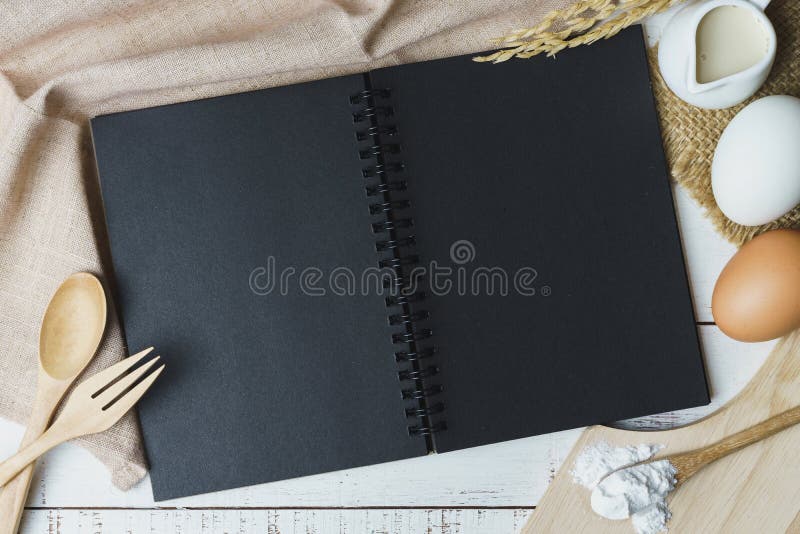 Open Recipe Book on Wooden Table with Copy Space Stock Photo - Image of ...