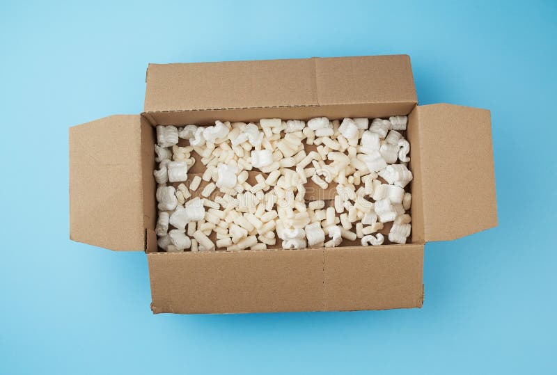 A Cardboard Box With Packing Styro Foam Pellets Top View Stock Image ...