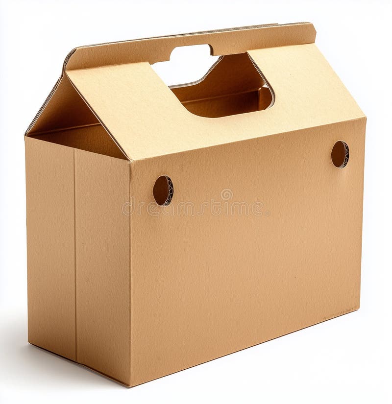 Open Rectangular Cardboard Box with Handle, Round Holes on White ...