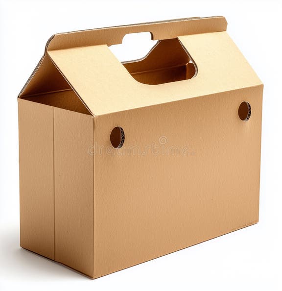 Open Rectangular Cardboard Box with Handle, Round Holes on White ...