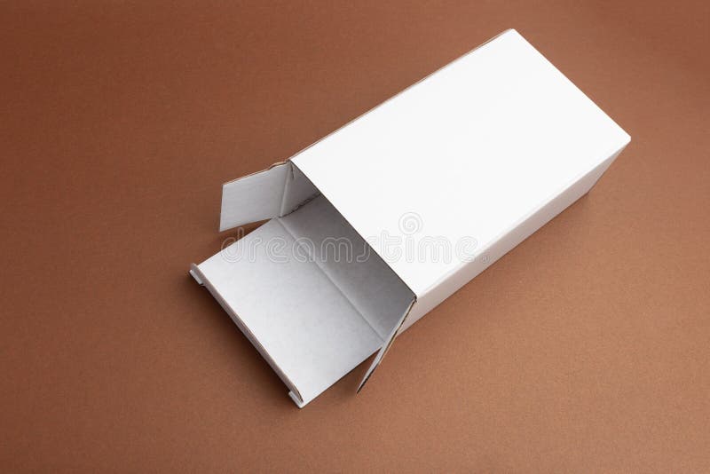 Open Rectangular White Cardboard Box on Brown Background Stock Image ...