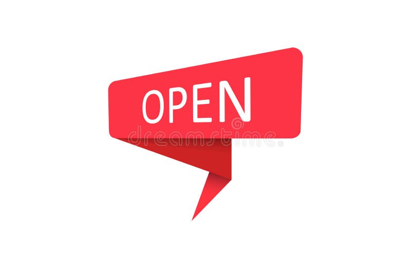 Open. a Red Banner, Pointer, Sticker, Label or Speech Bubble for Apps ...