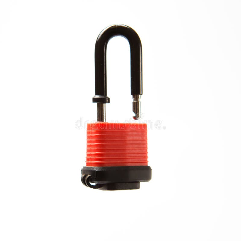Open Red and Black Lock on White Background Stock Image - Image of ...