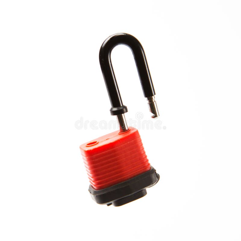Closed Red and Black Lock on White Background Stock Image - Image of ...
