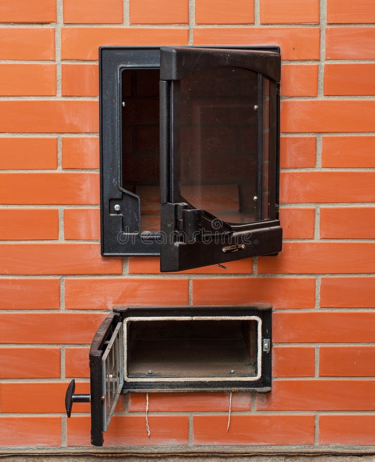 Open red brick oven. stock image. Image of door, fireplace - 53914185