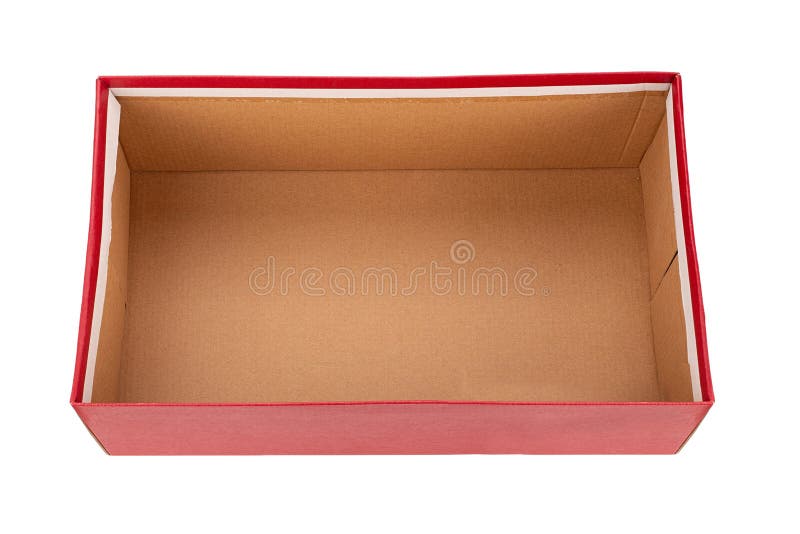 Open Red Cardboard Box Isolated on White. Shoe Box Stock Photo - Image ...