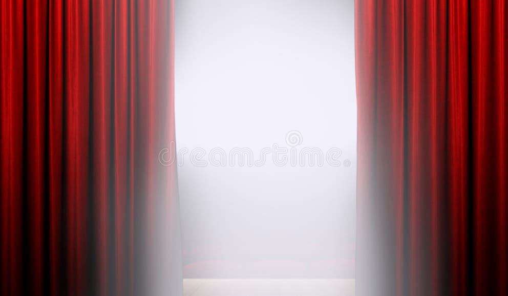 Open Red Curtain on Stage with Spotlight Stock Illustration ...