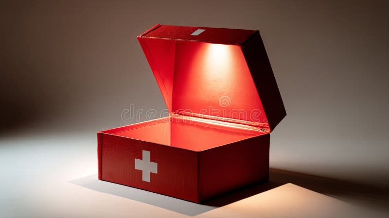 Open Red First Aid Kit with Dramatic Lighting Stock Photo - Image of ...