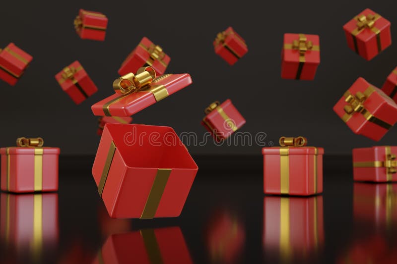 Open Red Gift Box with Copy Space. 3d Illustration Stock Illustration ...