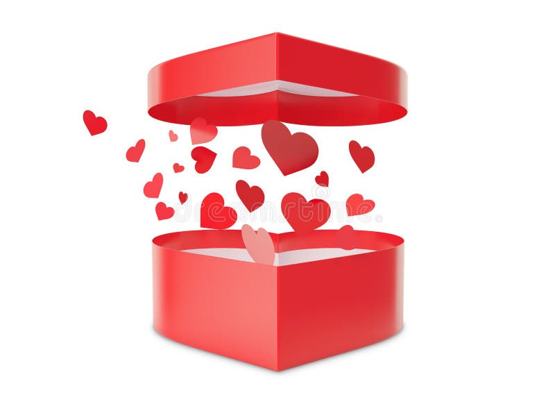 Open Red Gift Box with Flow Hearts. Stock Illustration - Illustration ...