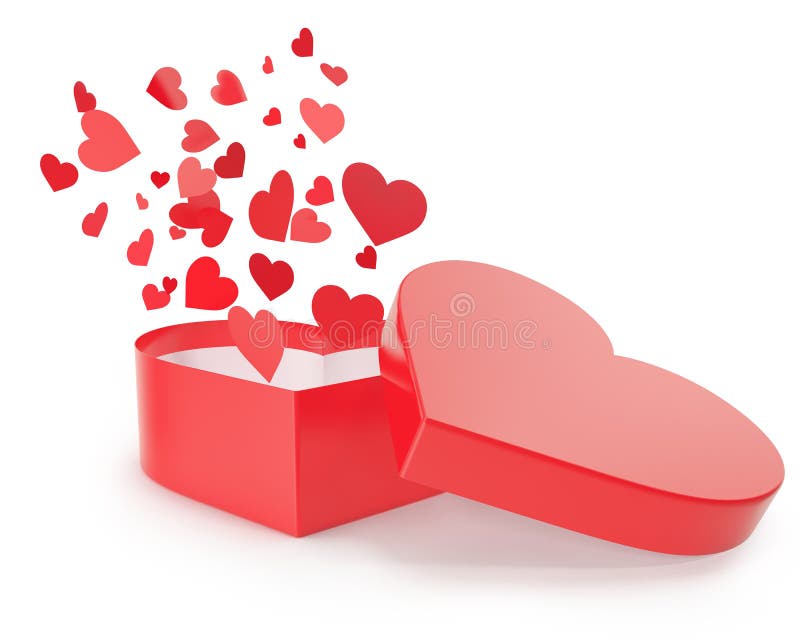 Open Red Gift Box with Flow Hearts. Stock Illustration - Illustration ...