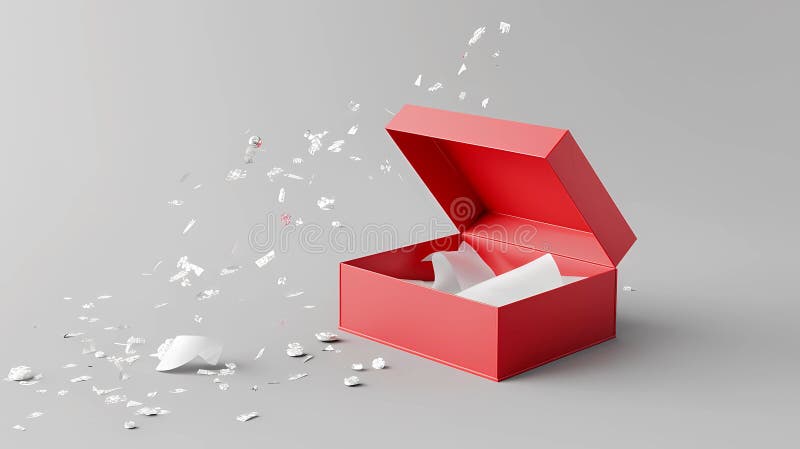 Open Red Gift Box with White Paper Inside, 3d Render Illustration ...