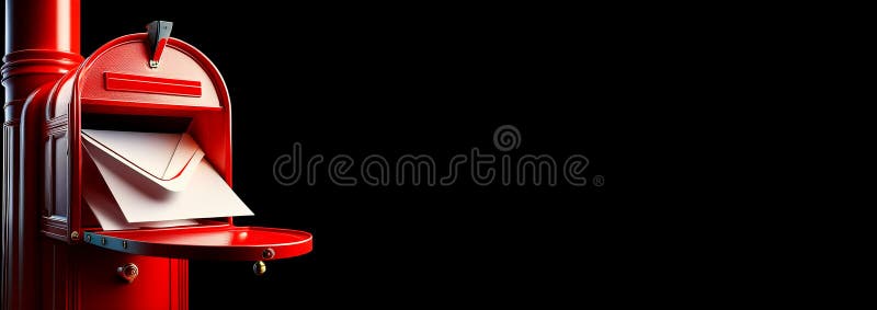 Open Red Letter Box with White Envelopes Isolated on Black Background ...