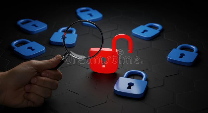 Open Red Lock: a Dramatic 3D Cybersecurity Image Stock Illustration ...
