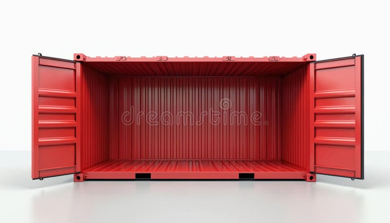 Open Red Shipping Container Illustration on White Background. Empty ...