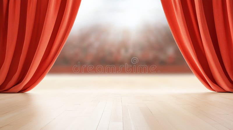 Open Red Stage Curtains Revealing Bright Empty Theater Stage Stock ...