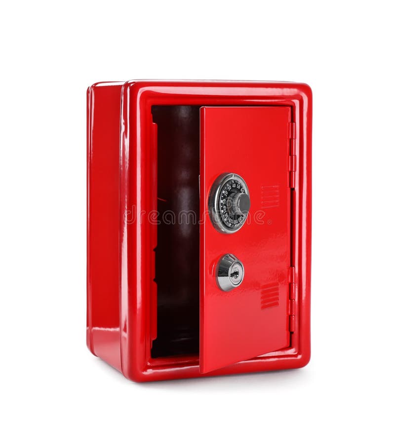 Open Red Steel Safe Isolated on White Stock Image - Image of financial ...