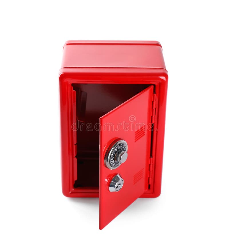 Open Red Steel Safe Isolated Stock Photo - Image of storage, circular ...