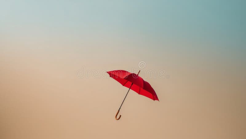 Open Red Umbrella Floating on Pastel Blue and Beige Background. Stock ...