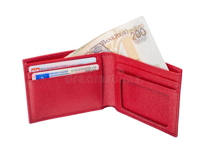 Red Wallet with Polish Currency and ID Cards Stock Image - Image of ...