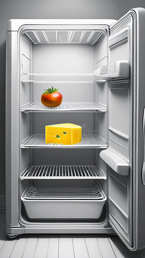Open Refrigerator with Cheese Slice and Tomato Stock Illustration ... Open Refrigerator with Cheese Slice and Tomato Stock Illustration ...