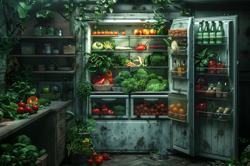 An Open Refrigerator Displaying an Abundance of Assorted Fresh ...