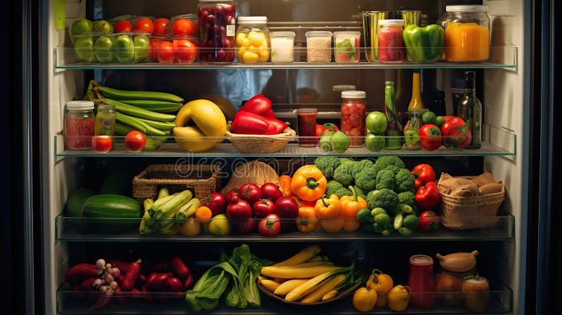 An Open Refrigerator Filled with Fresh Fruits and Vegetables ...
