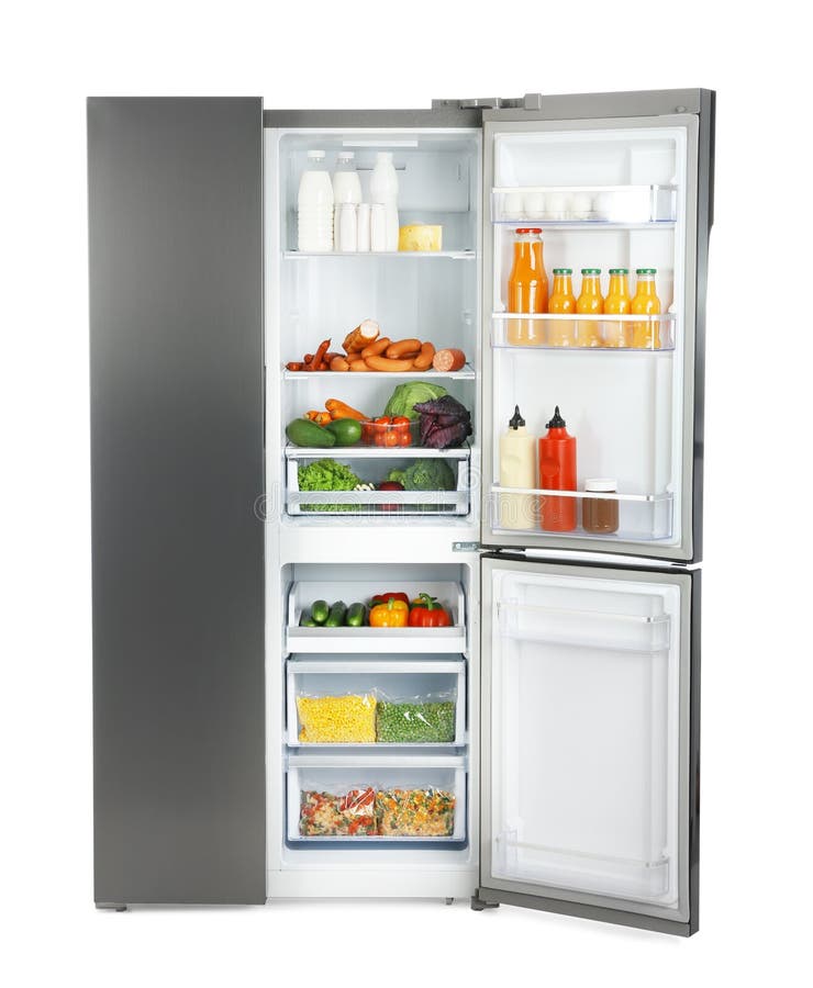 Open Refrigerator Filled with Products Isolated Stock Photo - Image of ...