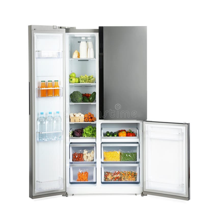 Open Refrigerator Filled with Products Isolated Stock Photo - Image of ...