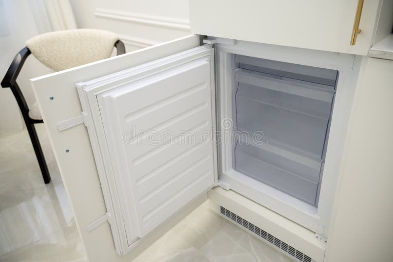 Open Refrigerator Freezer Door, Empty and Clean. Empty Built-in ...